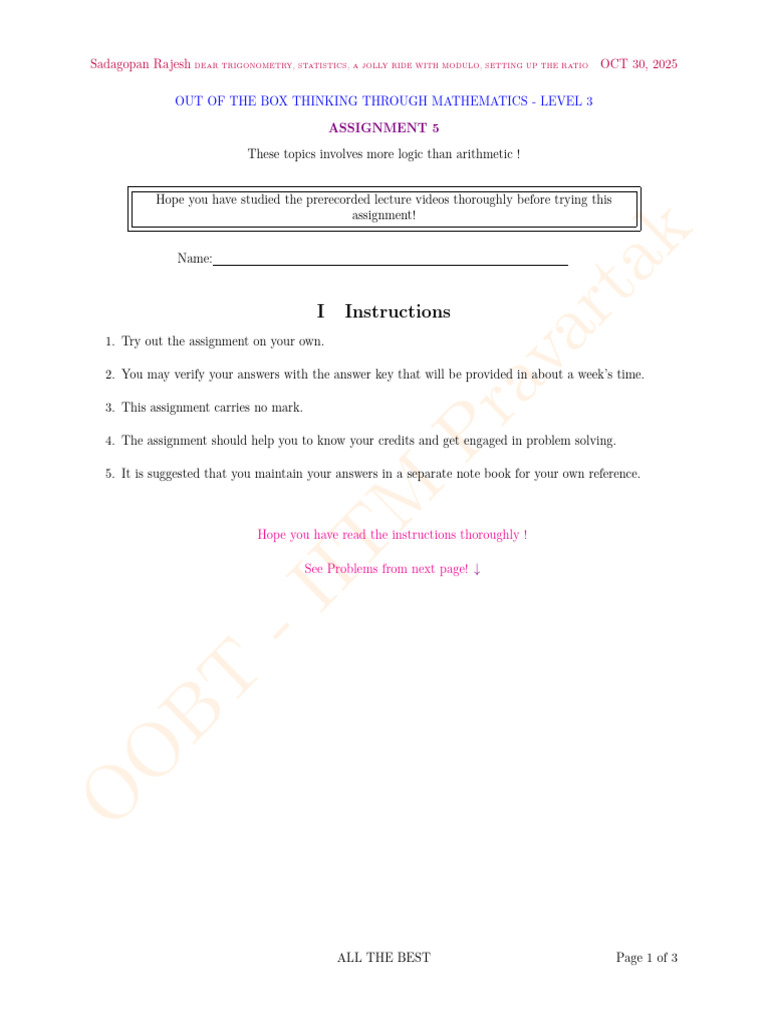 Oobt Assignment 5 Level 3 Dear Trigonometry Statistics A Jolly Ride ...