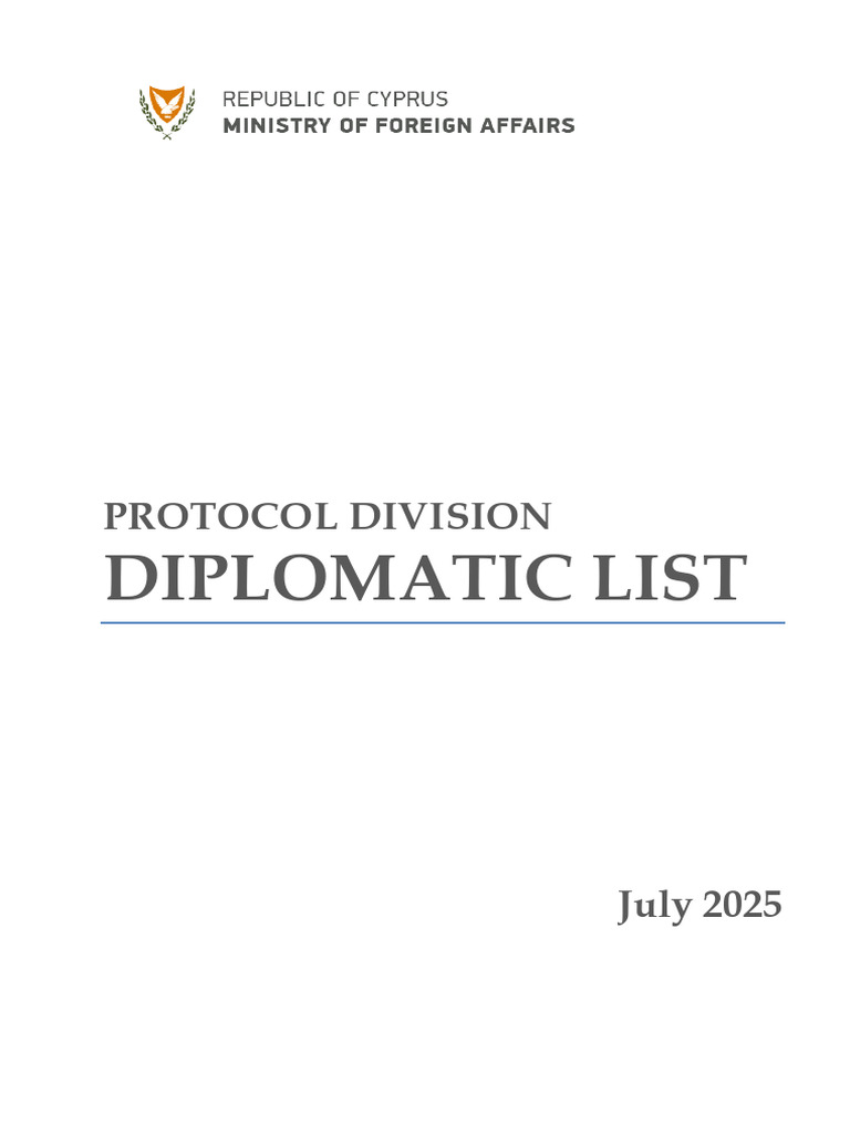 Cyprus Diplomatic List July 2025 | PDF | Diplomatic Rank | Diplomatic ...