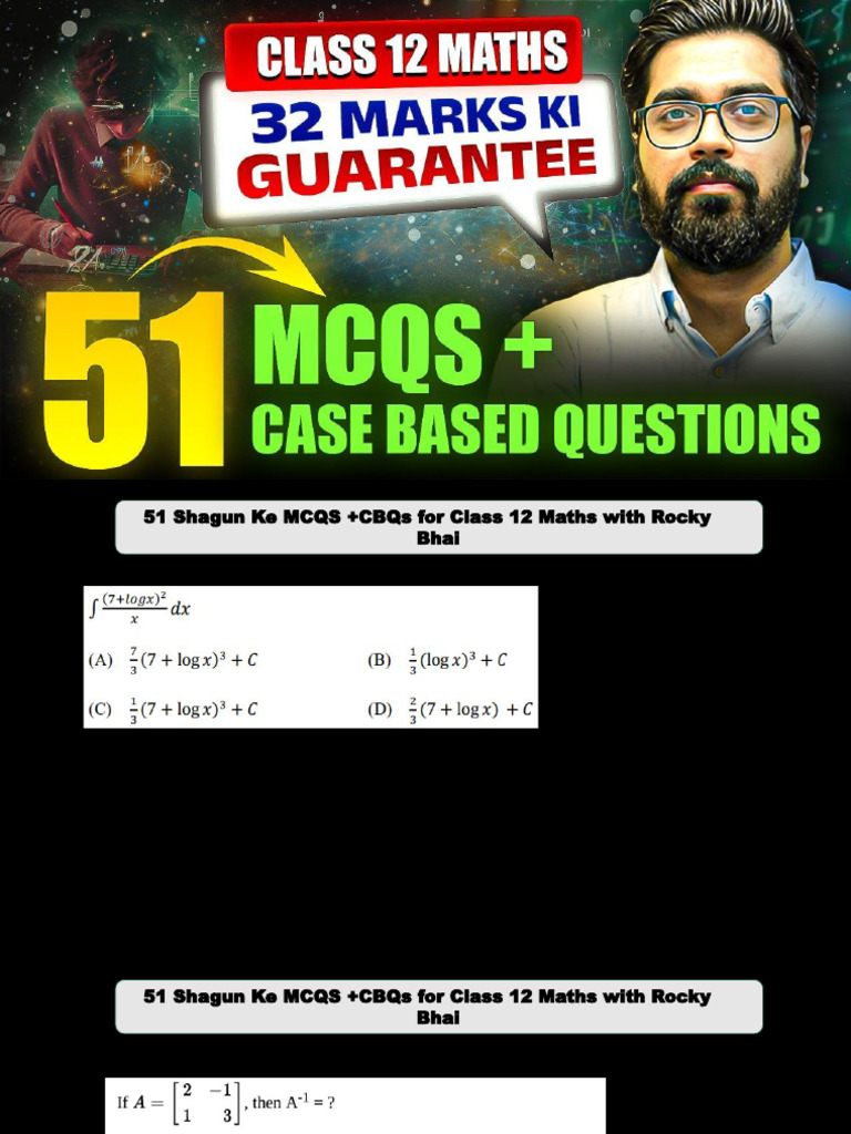 51 MCQs & CBQs for Class 12 Maths | PDF