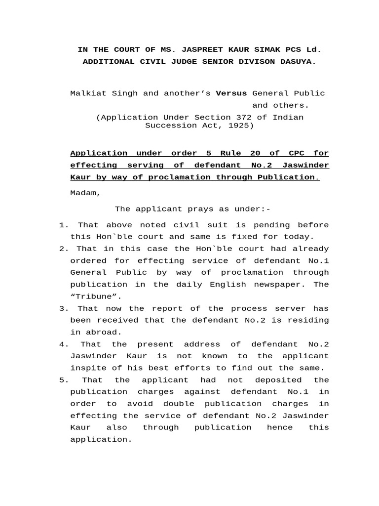 Application for Service by Publication | PDF | Affidavit | Justice