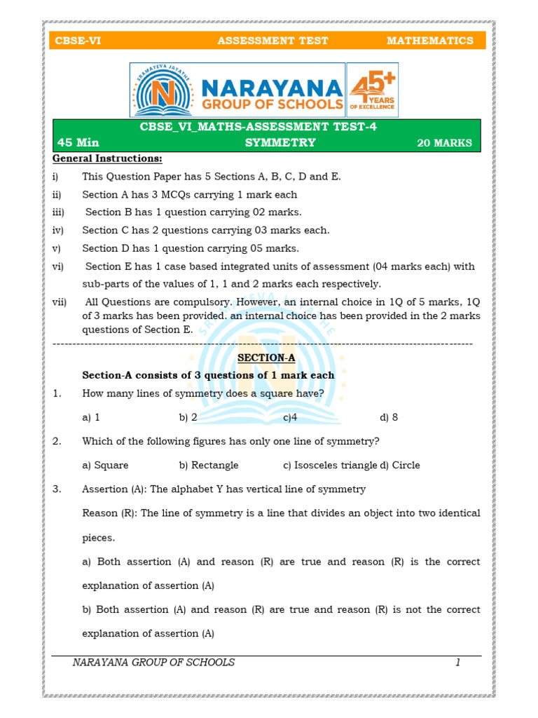 04 Cbse Vi Maths-Assessment Test-4 Symmetry Qp 20251219 222702 | PDF ...