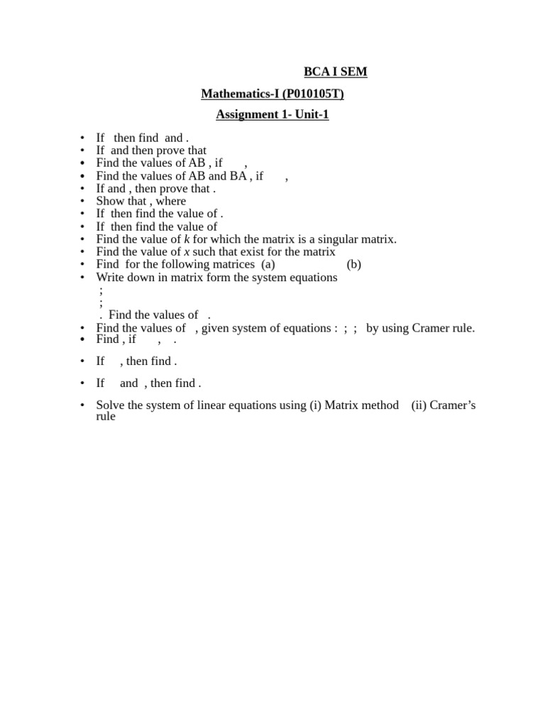 BCA I SEM Mathematics-I Assignment 1 | PDF
