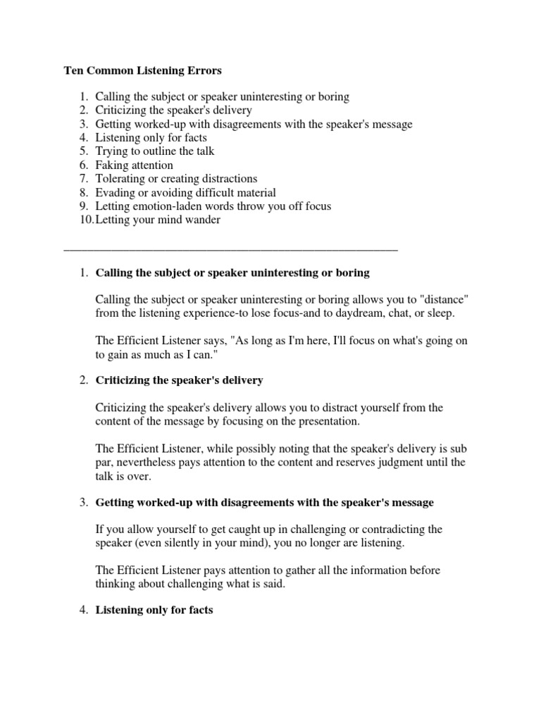 Ten Common Listening Errors | PDF | Conversation | Emotions