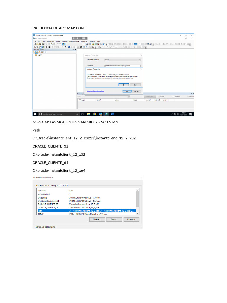 Configuración de Arc Map con Oracle | PDF