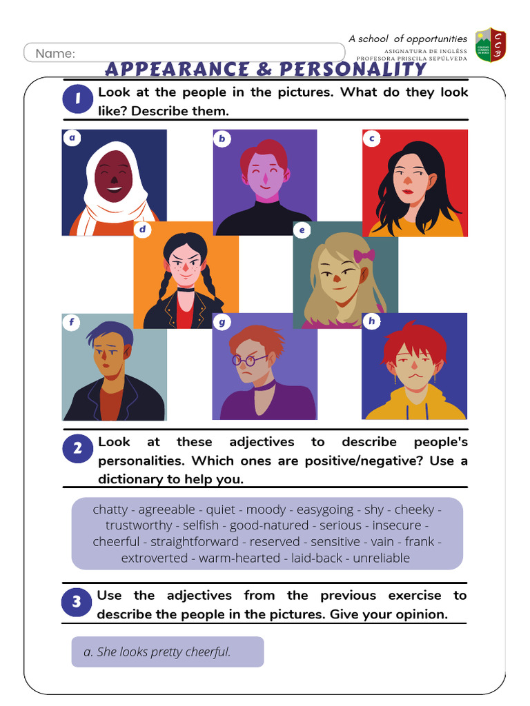 Appearance and Personality Worksheet | PDF