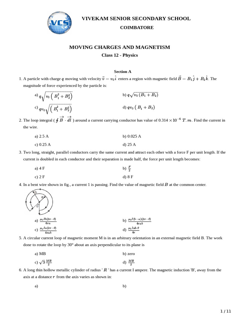 Magnetism and Moving Charges Class 12 | PDF | Magnetic Field | Force