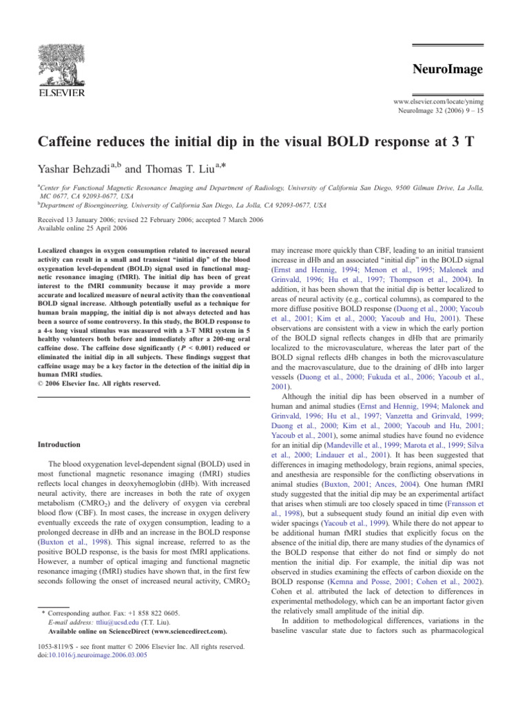 Caffeine Reduces the Initial Dip in the Visual BOLD Response at 3 T ...