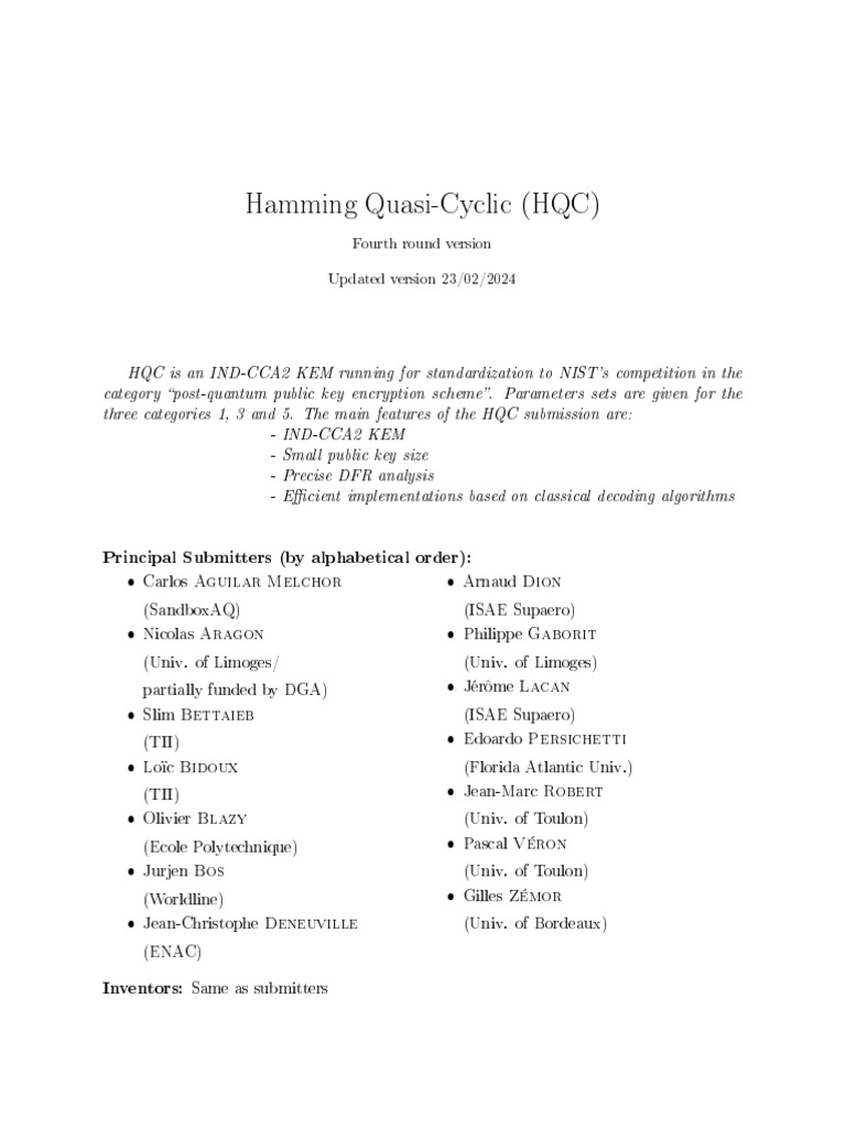 Hqc Specification 2024-02-23 | PDF | Cryptography | Military Communications
