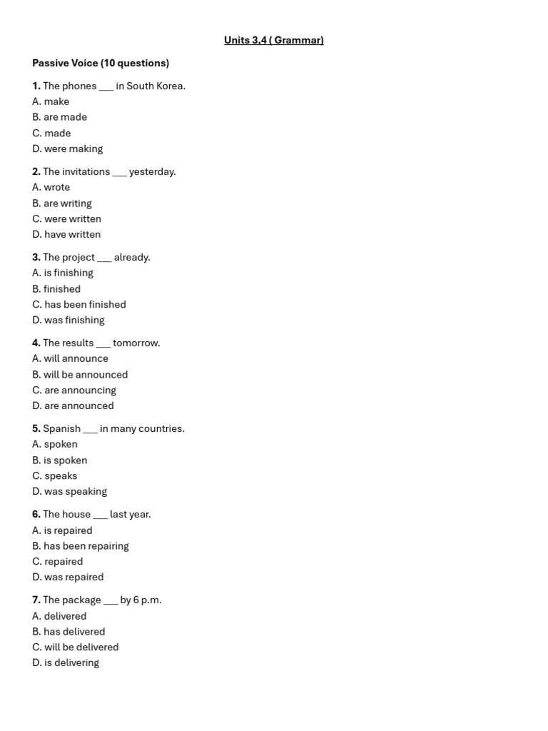 Grammar Exercises: Passive Voice & More | PDF | Linguistics