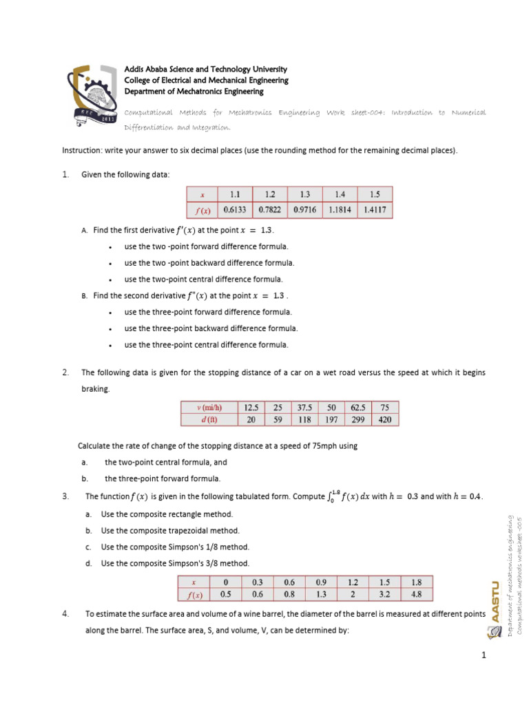 Worksheet 004 Introduction To Numerical Differentiation and Inte | PDF ...