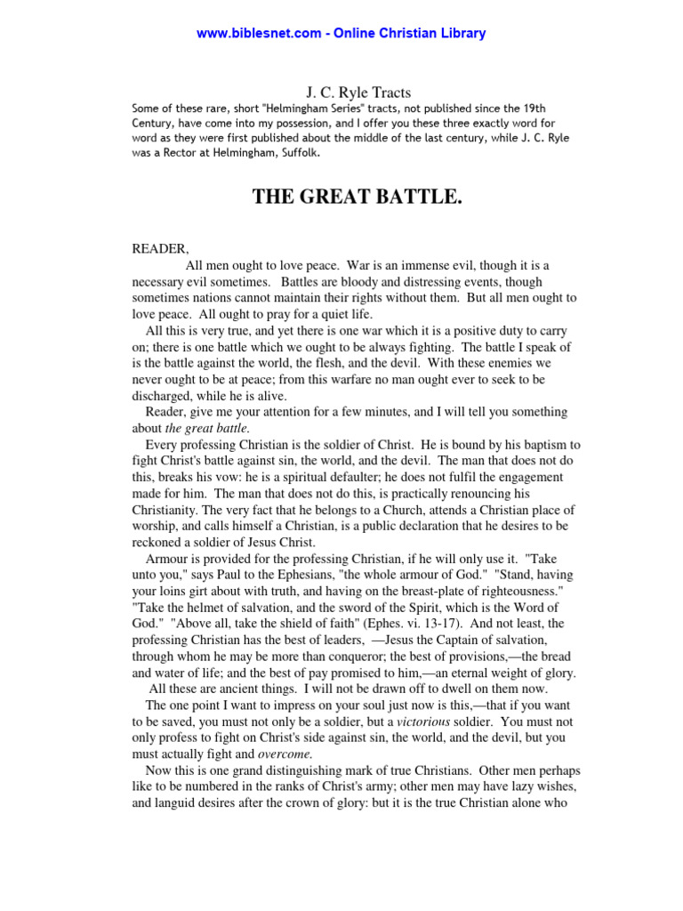 jc-ryle-the-great-battle | PDF | Jesus | Satan