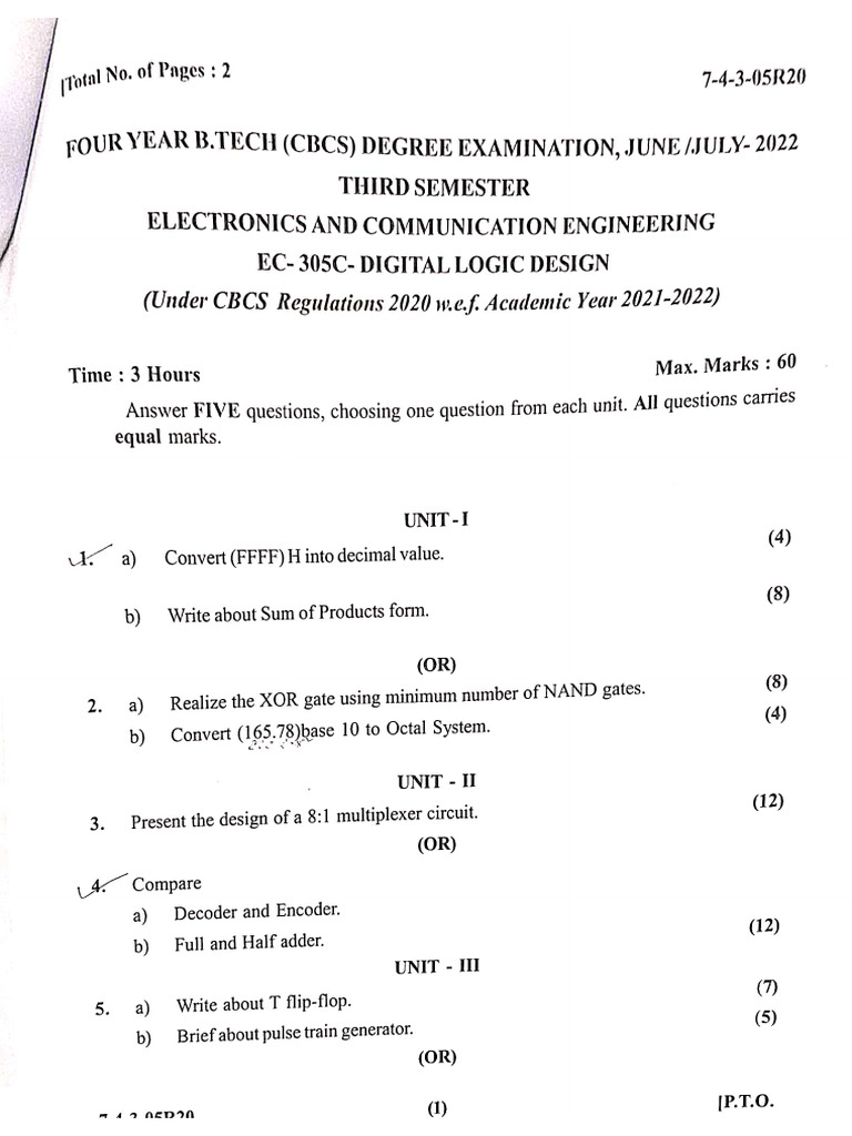 Digital Logic Design Exam Paper 2021 | PDF | Logic Gate | Computing