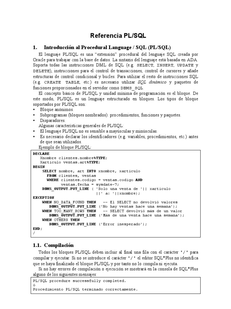 Referencia PLSQL | PDF | Pl / Sql | SQL
