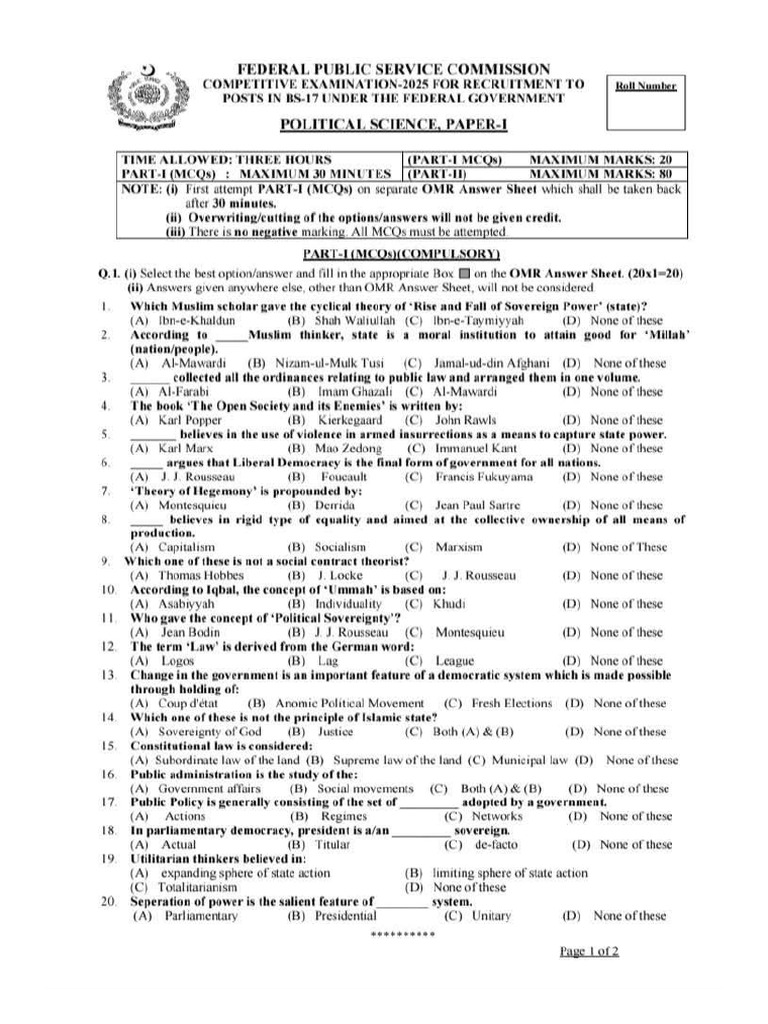 Political Science Paper L CSS 2016-2025 | PDF