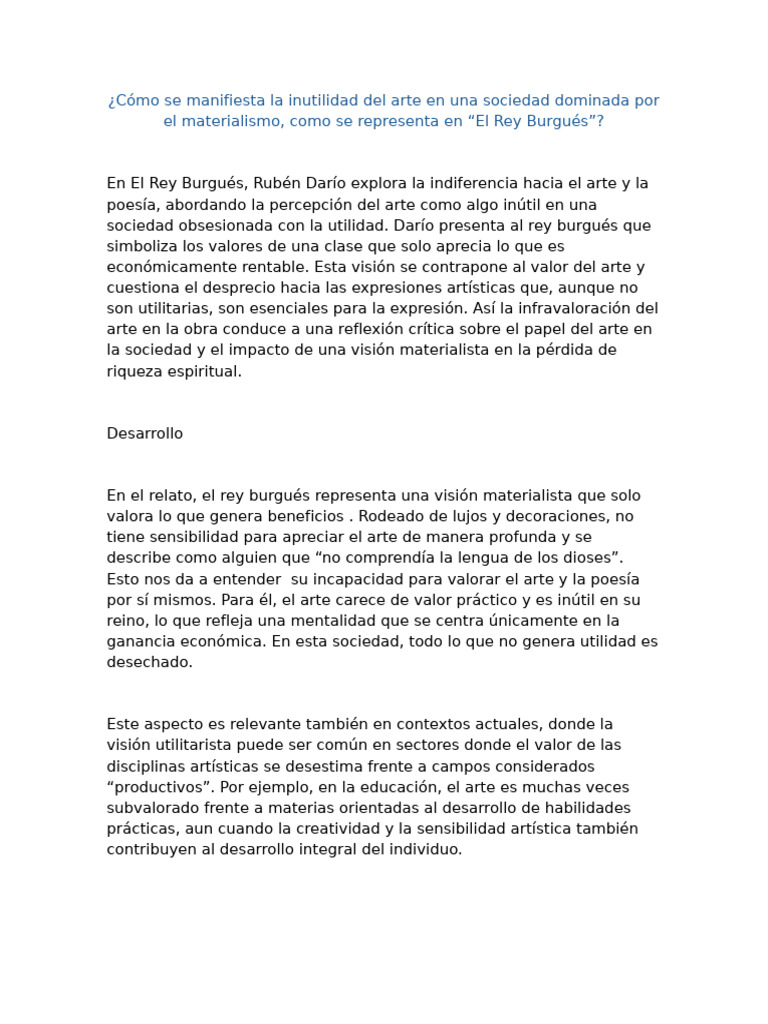 Inutilidad del arte en "El Rey Burgués" | PDF | Sociedad | Creatividad