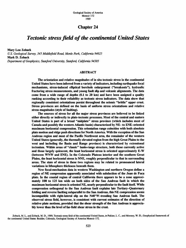 Zoback and Zoback 1989 | PDF | Plate Tectonics | Fault (Geology)
