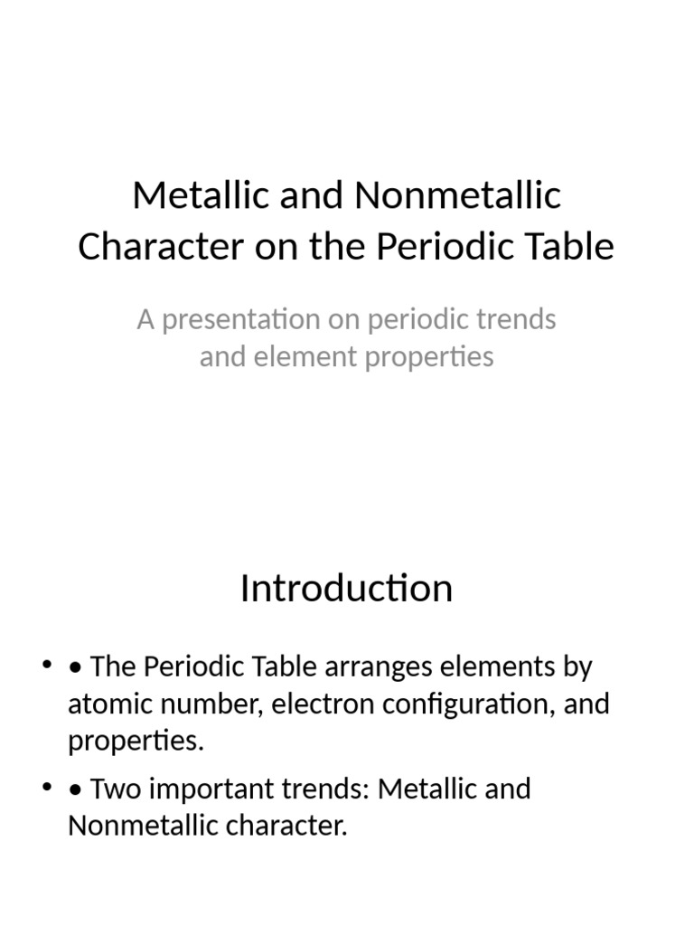 Metallic and Nonmetallic Character Presentation | PDF