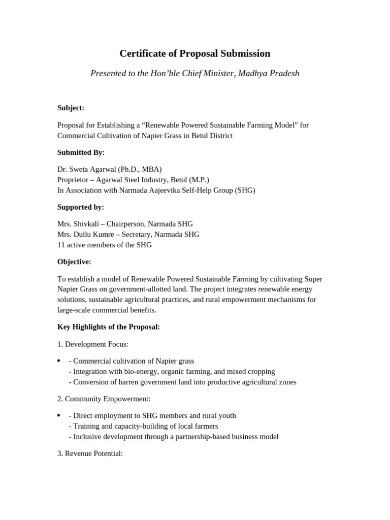 Sustainable Farming Proposal for Betul | PDF | Agriculture ...