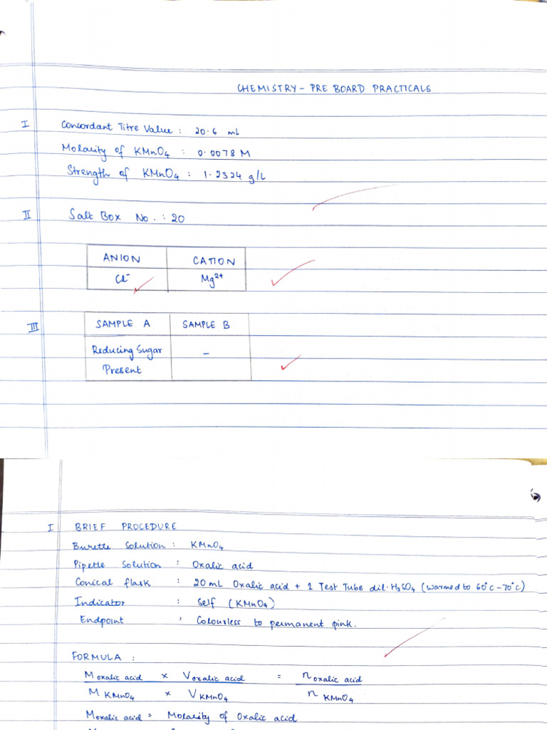 Chemistry Practical Sample Answer Sheet 250427 141 251220 133559 | PDF