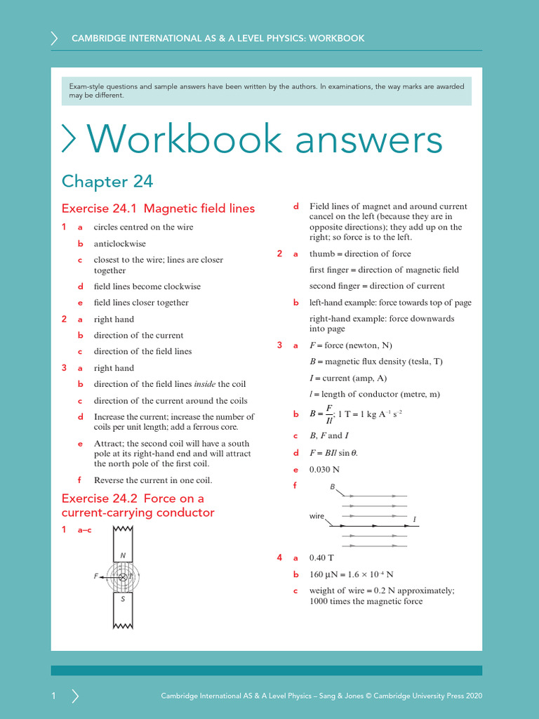 Workbook Answers Chapter 24 Asal Physics | PDF | Magnetic Field | Quantity