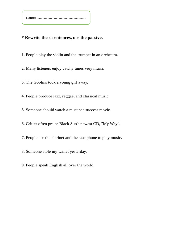 Passive Voice Sentence Rewrite Exercise | PDF