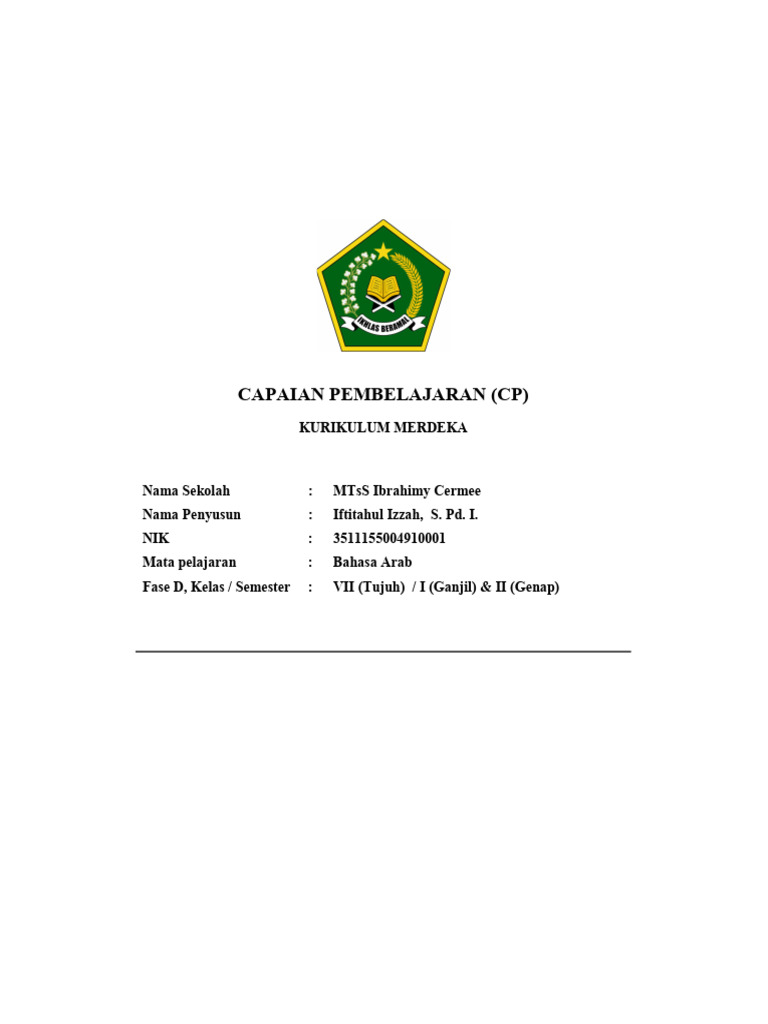 Capaian Pembelajaran Bahasa Arab MTsS | PDF
