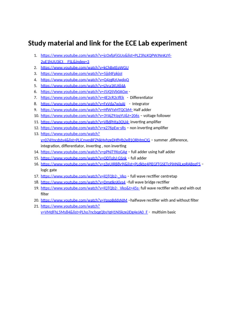 ECE Lab Experiment Study Materials | PDF