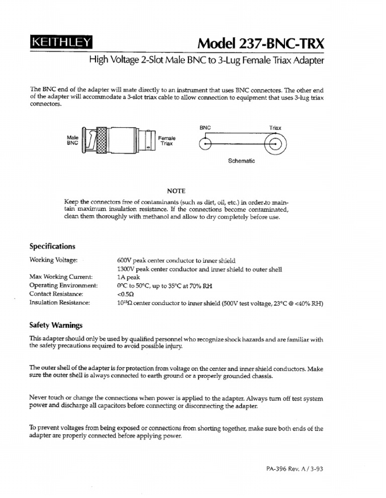 High Voltage BNC to Ttix Adapter Guide | PDF