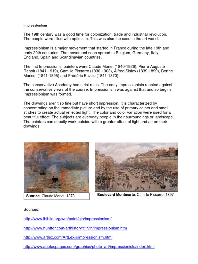 Overview of Impressionism Movement | PDF | Art