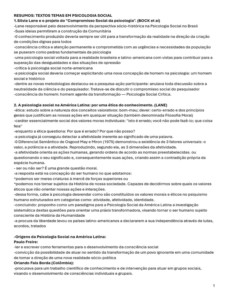 Resumos Najla NP1 | PDF | Psicologia | Psicologia Social