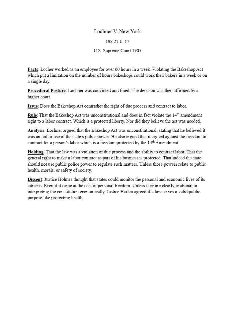 Lochner v. New York - Robin Weaver | PDF