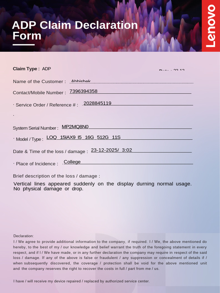 ADP Claim Declaration Form Details | PDF