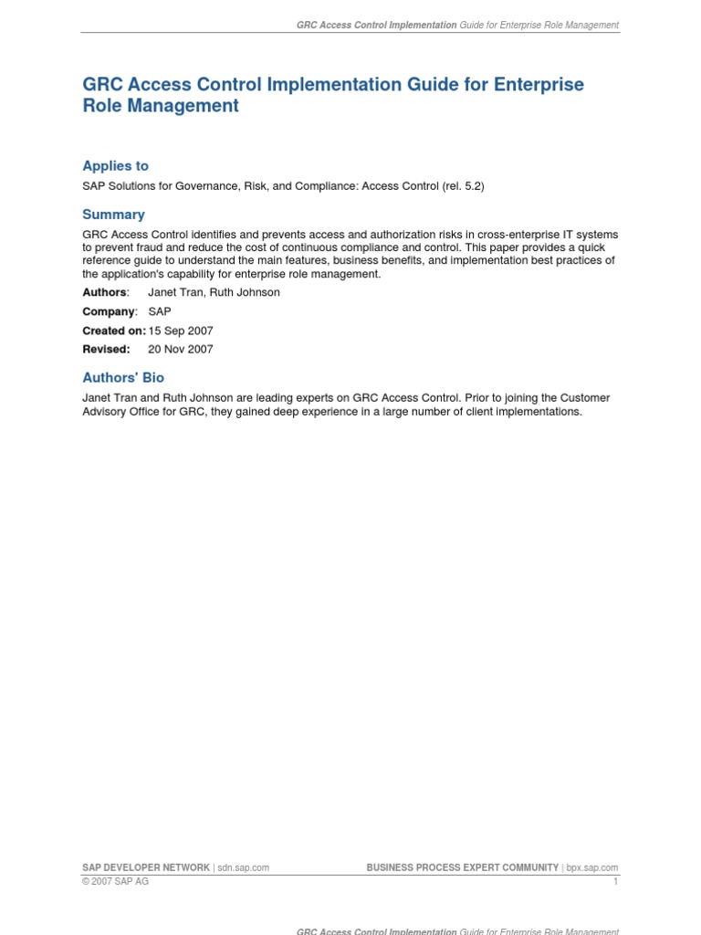 SAP GRC Access Control 5.2 Implementation Guide For Enterprise Role ...
