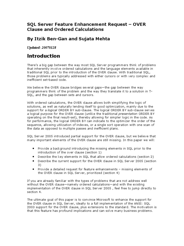 Over Clause and Ordered Calculations | PDF | Sql | Database Index
