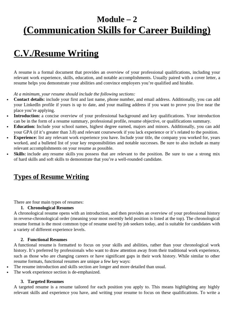 Resume Writing Essentials for Careers | PDF | Résumé | Abstract (Summary)