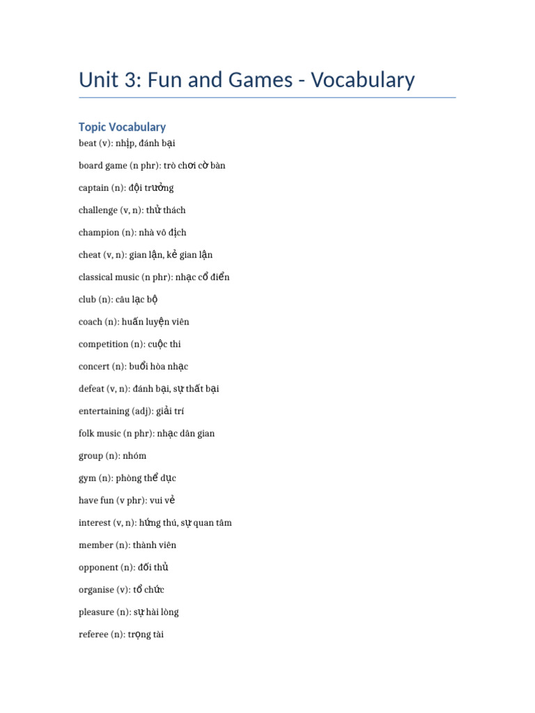 Unit 3 Vocabulary (1) | PDF