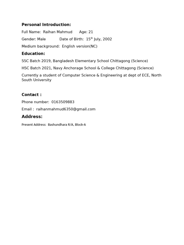Personal Introduction | PDF