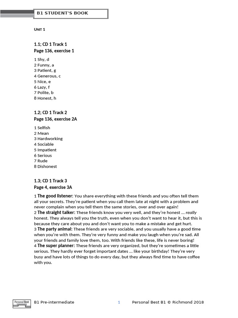 PB AmE B1 SB Audioscripts U1-12 | PDF