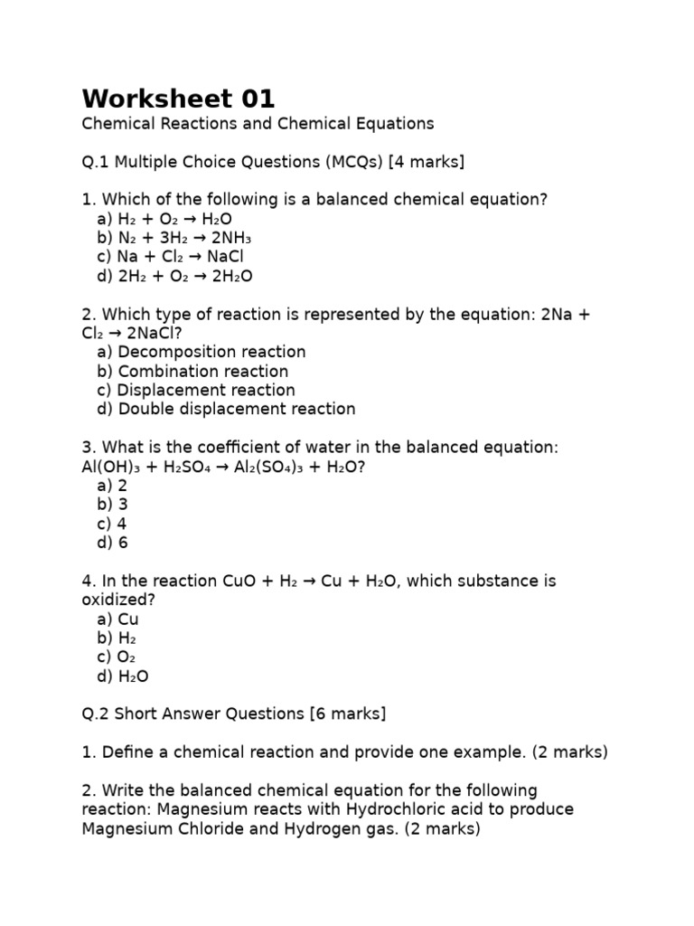 Class 10 Science Worksheet 01 | PDF