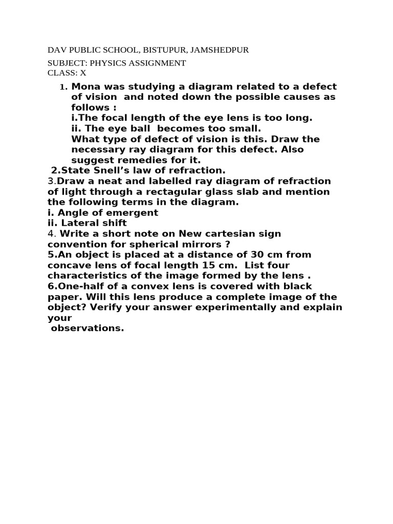 Physics (x) Assignment -1 | PDF
