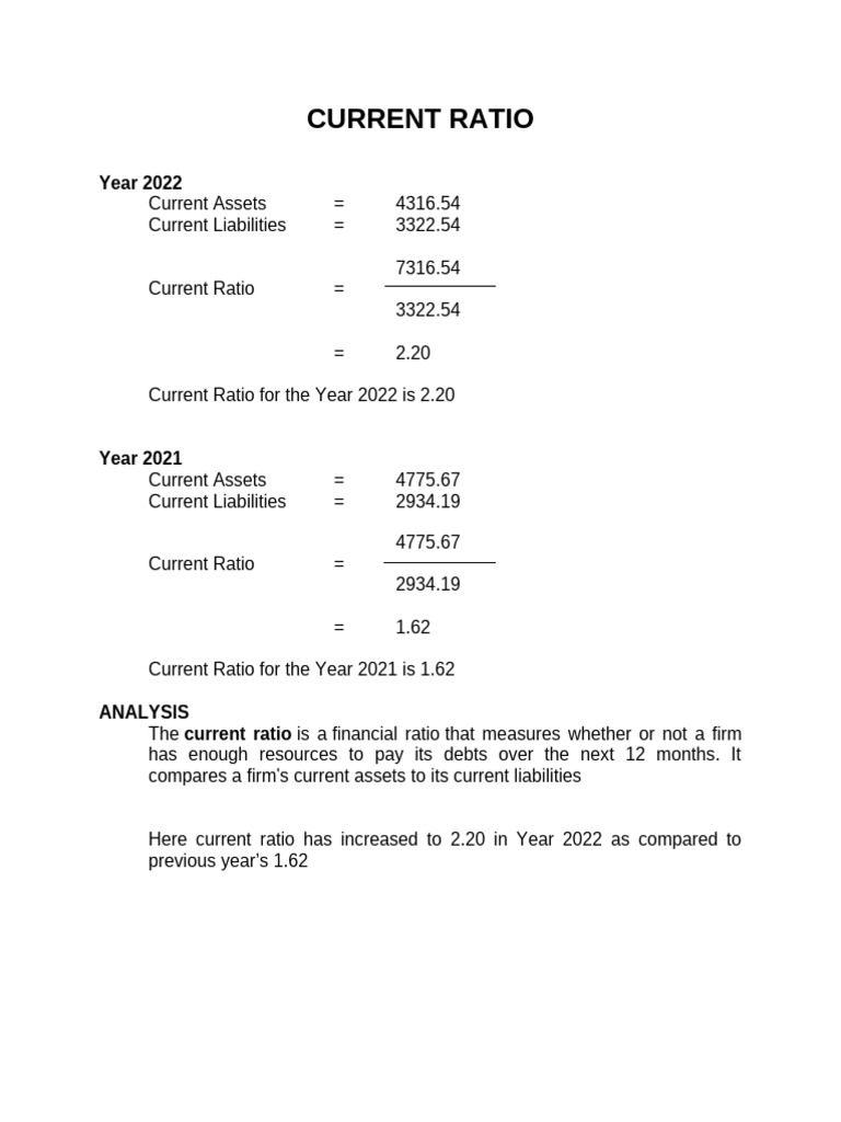 Current and Liquid Ratios Analysis 2021-2022 | PDF