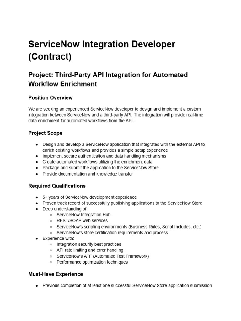 ServiceNow Integration Developer Contract | PDF | Information ...