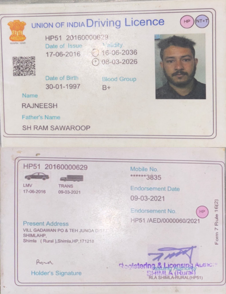 Driving Licence Details for Rajneesh | PDF