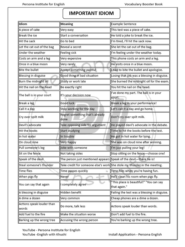 Essential English Idioms Explained | PDF