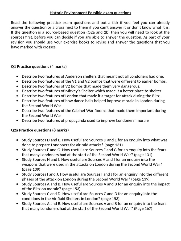 Historic Environment Exam Practice Questions | PDF | The Blitz ...