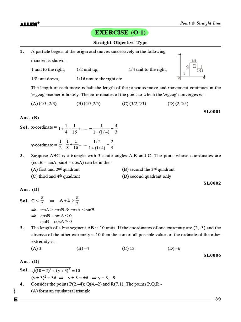 Ex Sol Straight Line (Eng + Sol) | PDF | Triangle | Cartesian ...