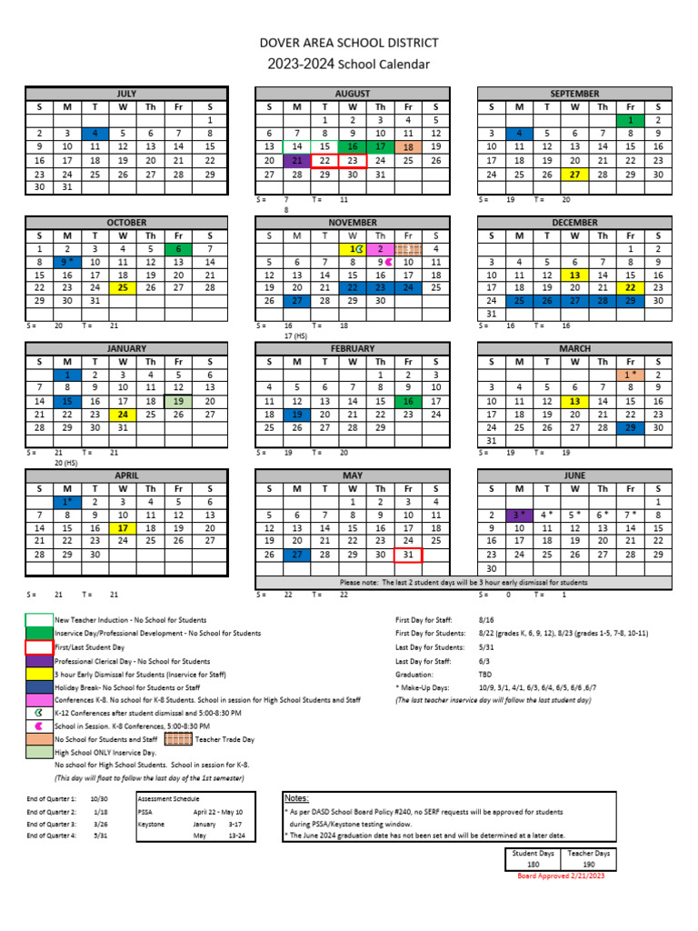 2023-2024 Dasd Calendar Board Approved 2-21-23 | PDF | Educational ...
