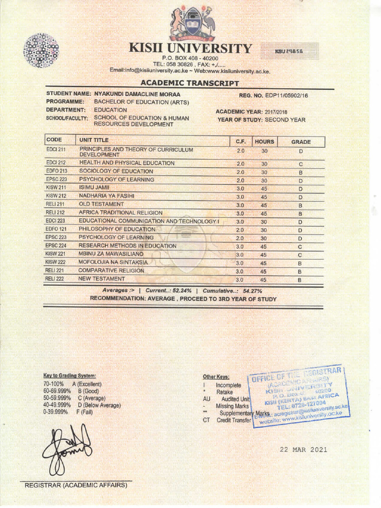 Second Year Transcript | PDF