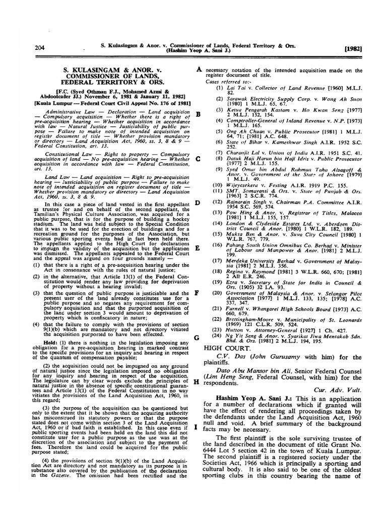 s Kulasingam & Anor v Commissioner of Lands, Federal Territory & Ors | PDF