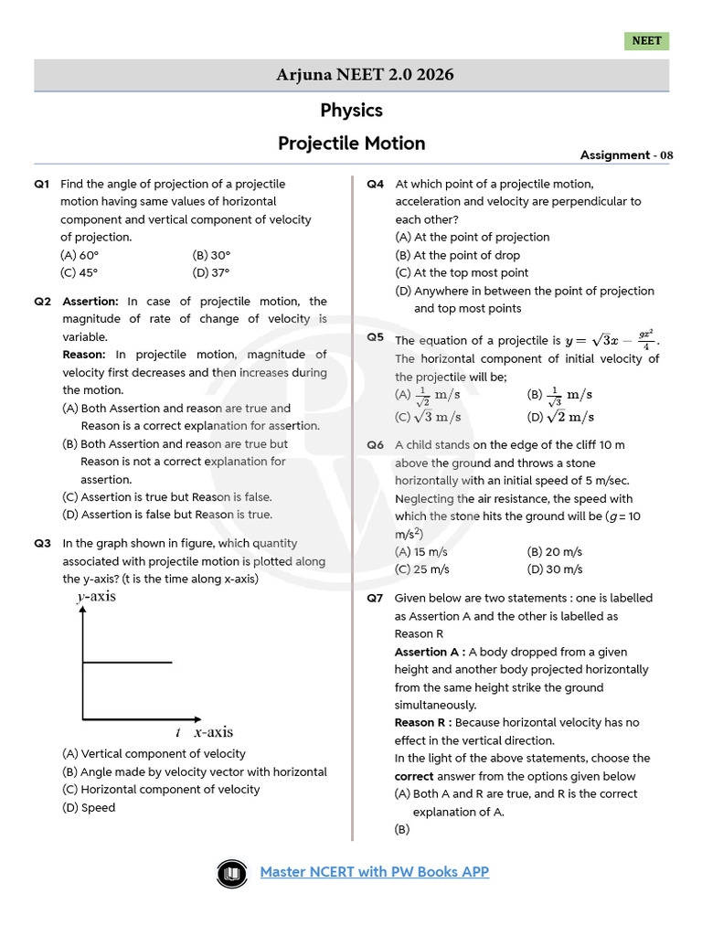 NEET Projectile Motion Questions | PDF | Projectiles | Mechanics
